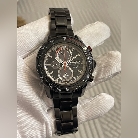 Seiko | Accessories | Seiko Sportura Solar 45mm Black Dial Chrono Ss ...